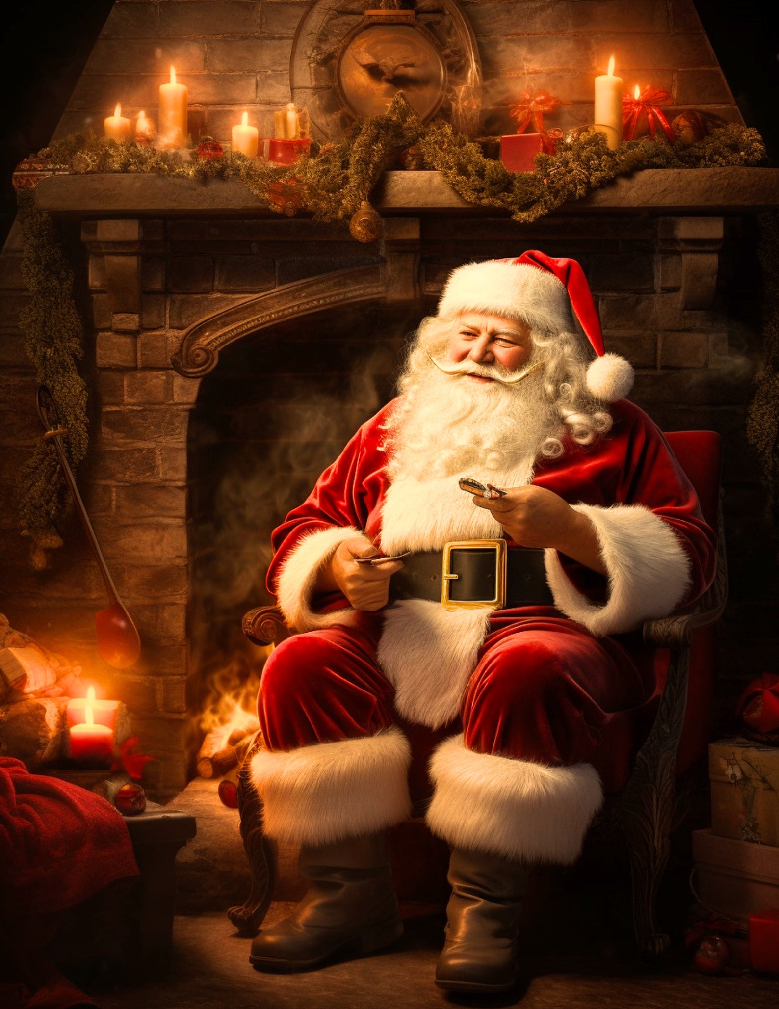 Santa Sitting by the Fireplace digital Download - Etsy