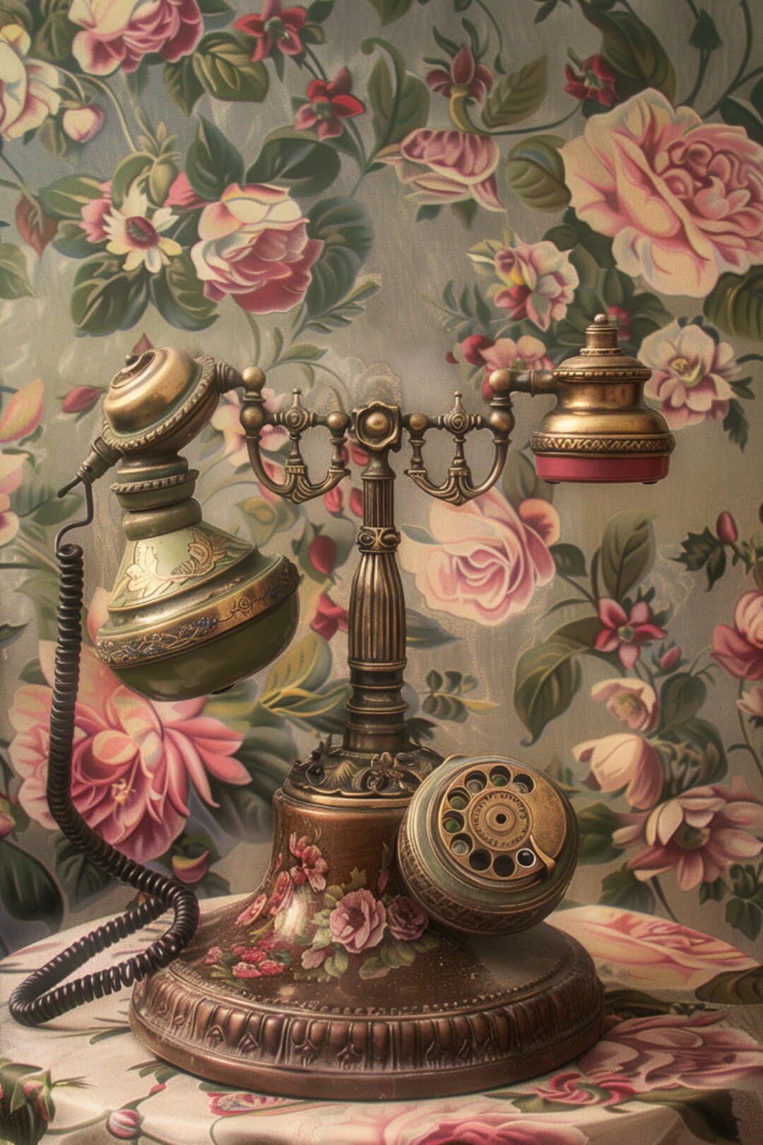 Vintage Print With an Antique Phone With Floral Background - Etsy