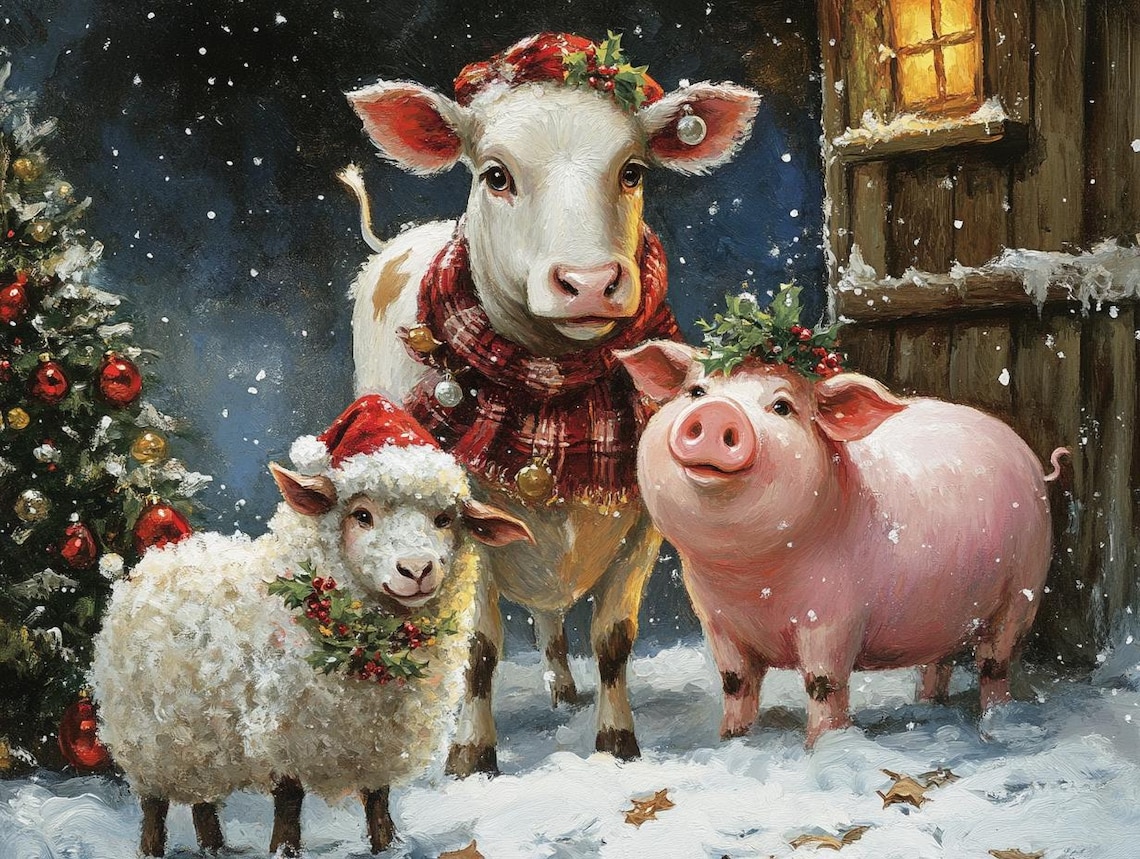 Farm Animals Dressed up for Christmas 2. - Etsy