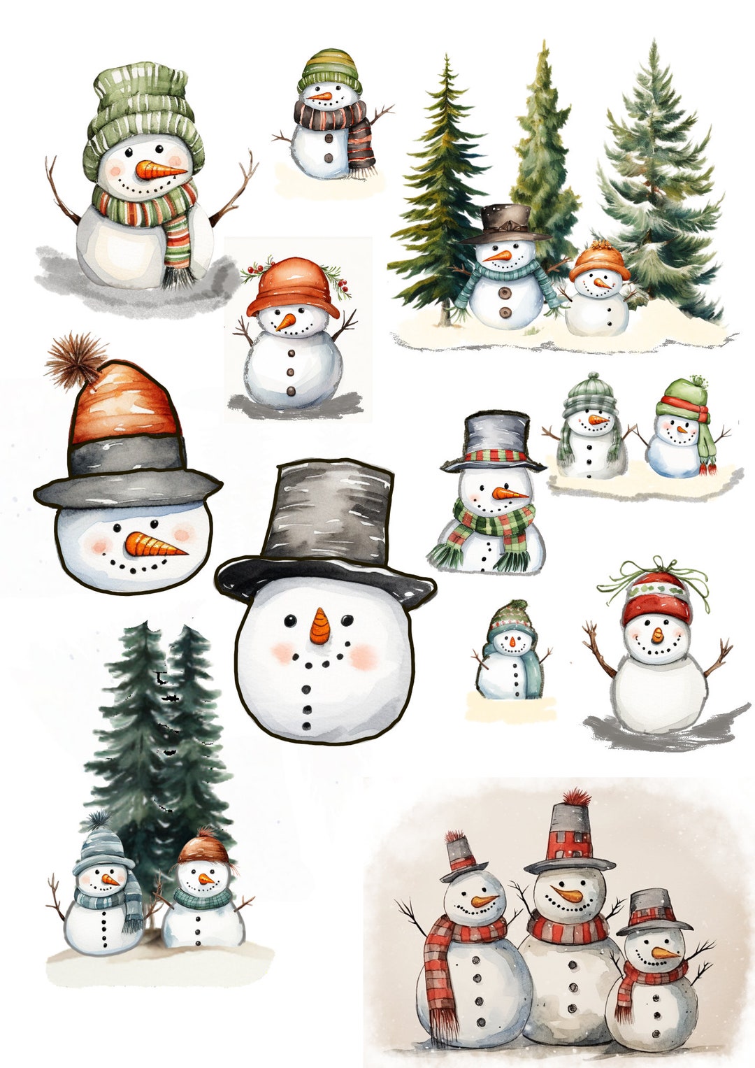 Snowmen and Winter Tree Images - Digital Download - Etsy
