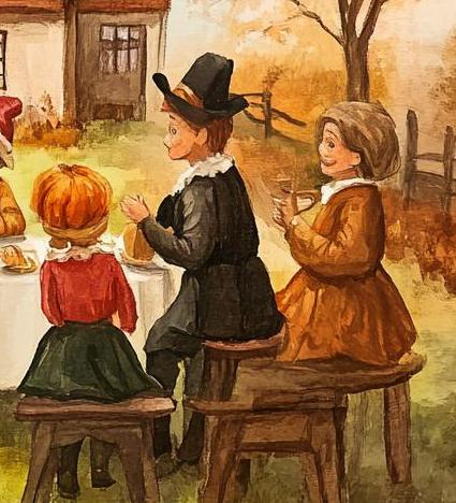 Fall Scene With Pilgrims Celebrating Thanksgiving - Etsy