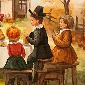 Fall Scene With Pilgrims Celebrating Thanksgiving - Etsy Canada