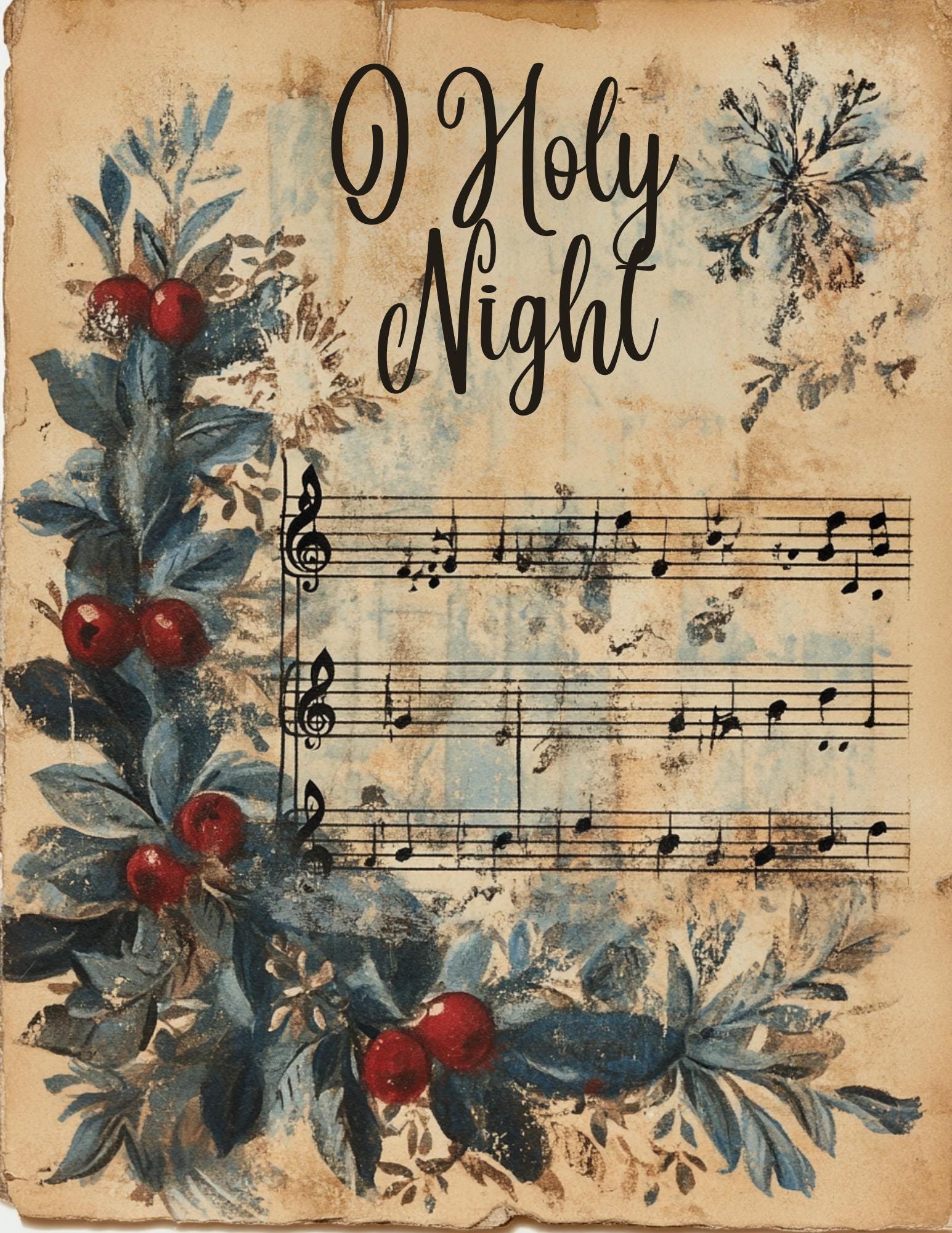 O Holy Night Christmas Music With Evergreen Spray #1 - Digital Download ...