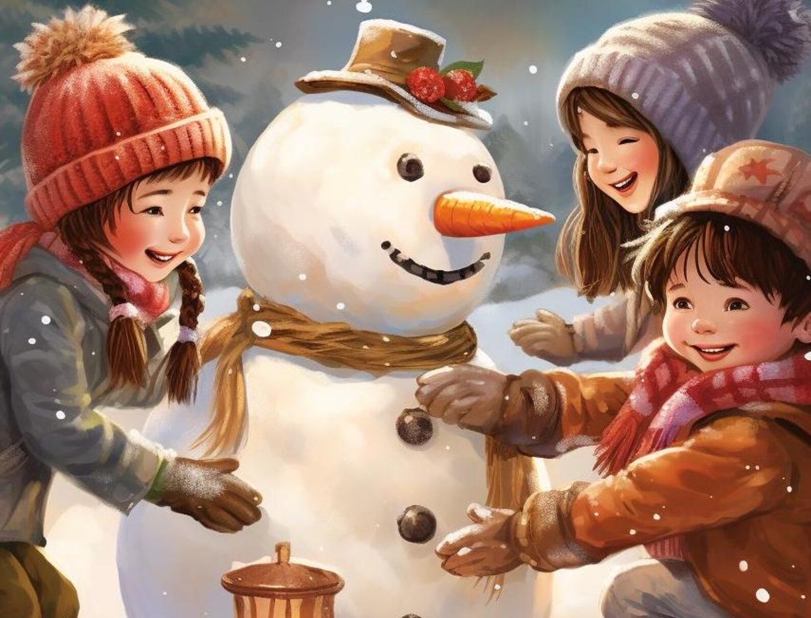 Children Building a Snowman - Etsy