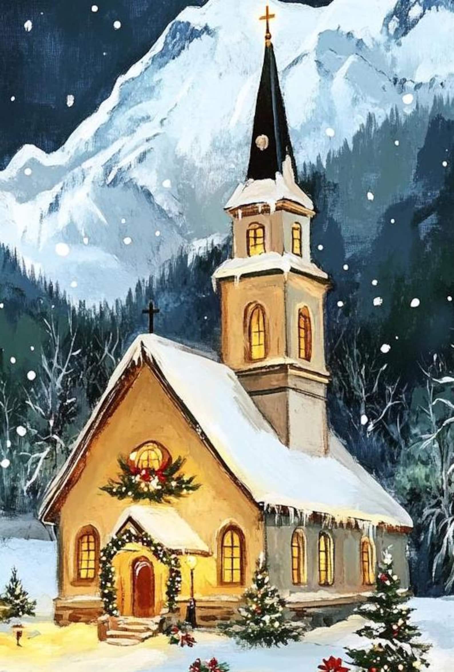 Christmas Church in Mountains - Etsy
