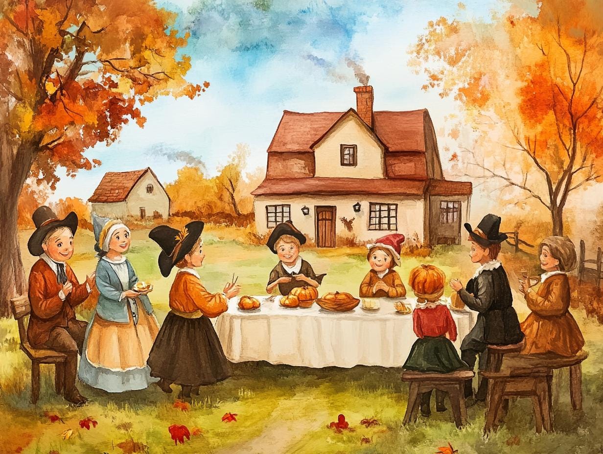 Fall Scene With Pilgrims Celebrating Thanksgiving - Etsy