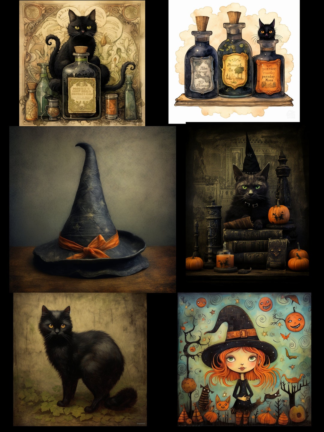 Various Halloween Cats, Potions, Witches - Etsy