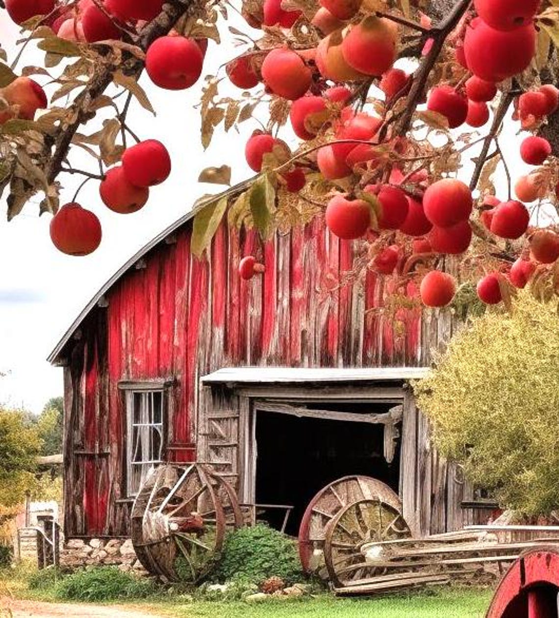 Apple Orchard With Red Barn. Digital Download - Etsy