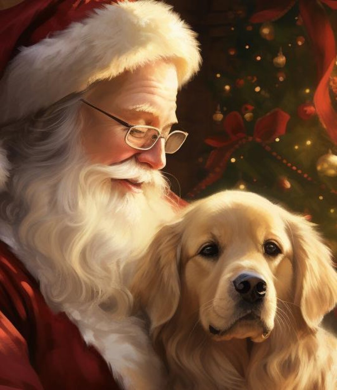 Santa With Golden Retriever - Digital - Etsy