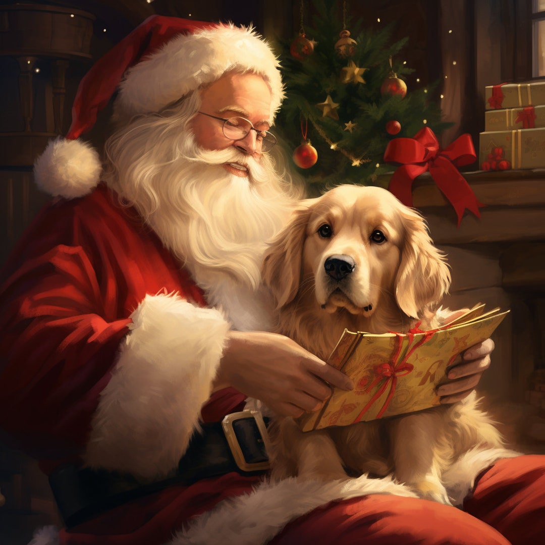 Santa With Golden Retriever 2 - Etsy