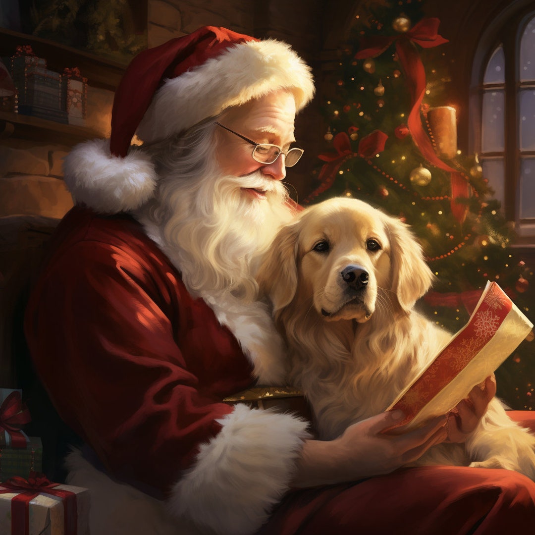 Santa With Golden Retriever #1 - Etsy