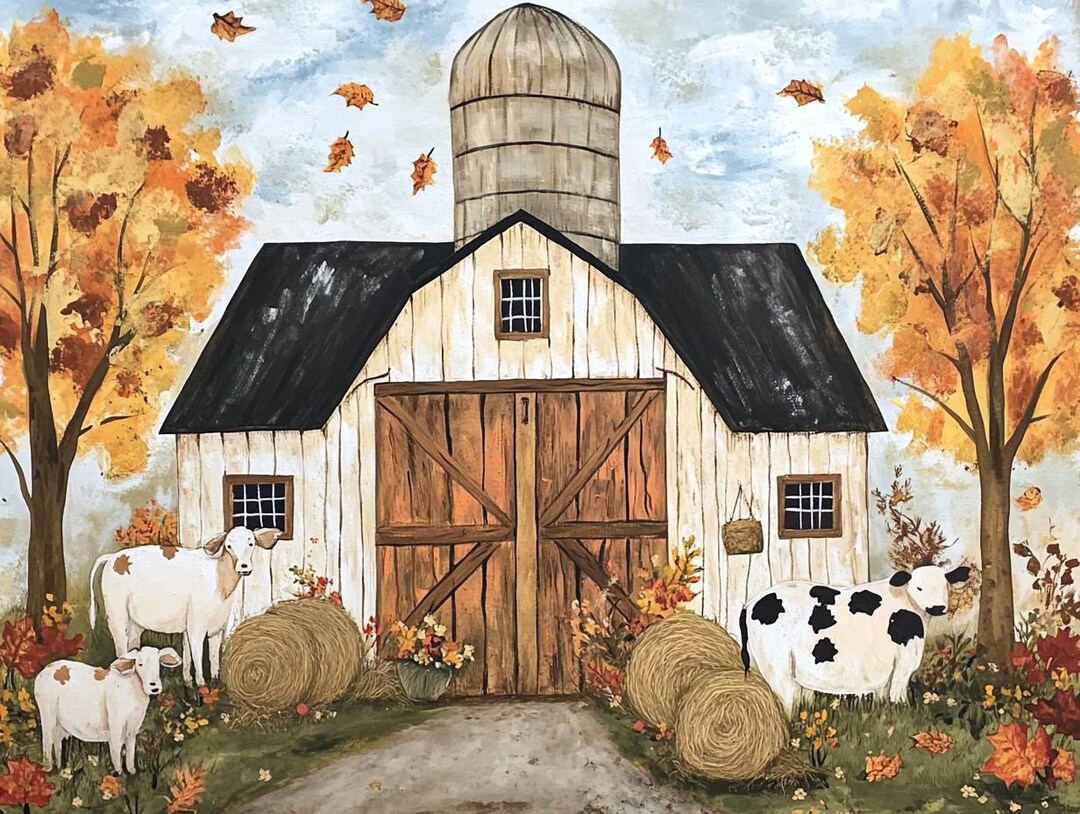 Fall Scene With Barn and Silo. This is a Digital Download. - Etsy