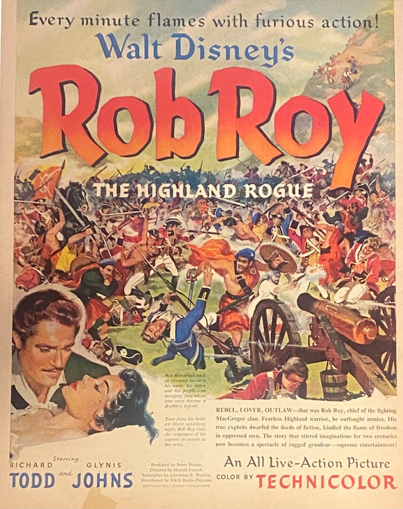 Vintage 1954 Walt Disney's Rob Roy Movie Framed Magazine Ad 16 X 12 - Etsy