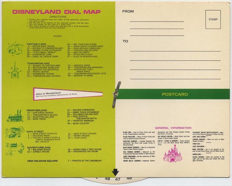 Walt Disney's Dial Guide to Disneyland Attraction Locator - Etsy
