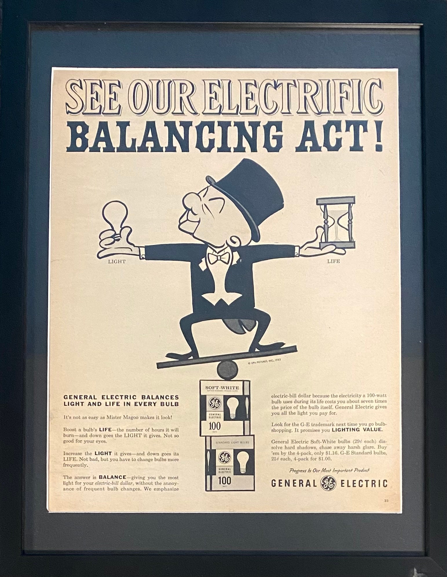 Vintage 1962 UPA Mr. Magoo General Electric Framed Magazine Ad 16x12 - Etsy