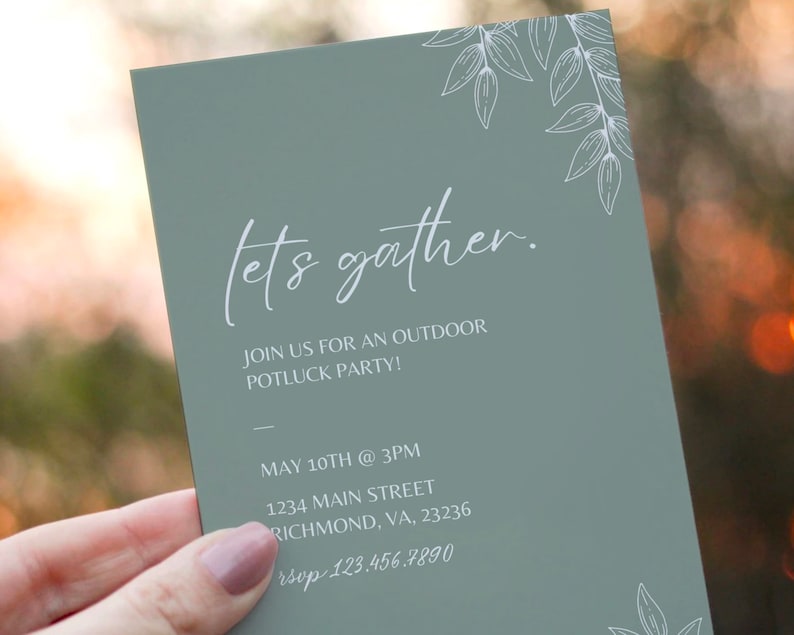 Outdoor Gathering Invite Cookout Picnic Party Potluck Invite Minimalist ...