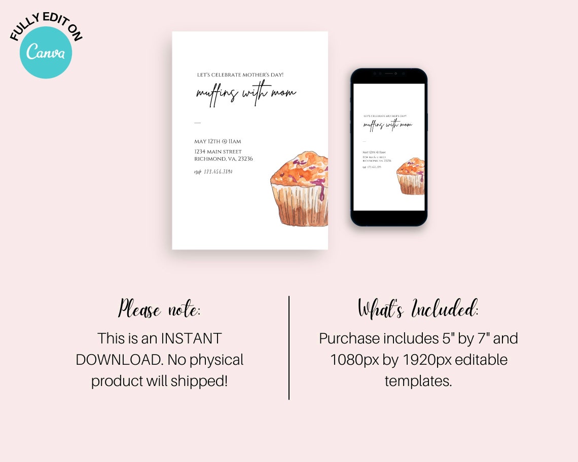 Mothers Day Invitation Muffins for Mom Muffins With Mom Invite Mothers ...