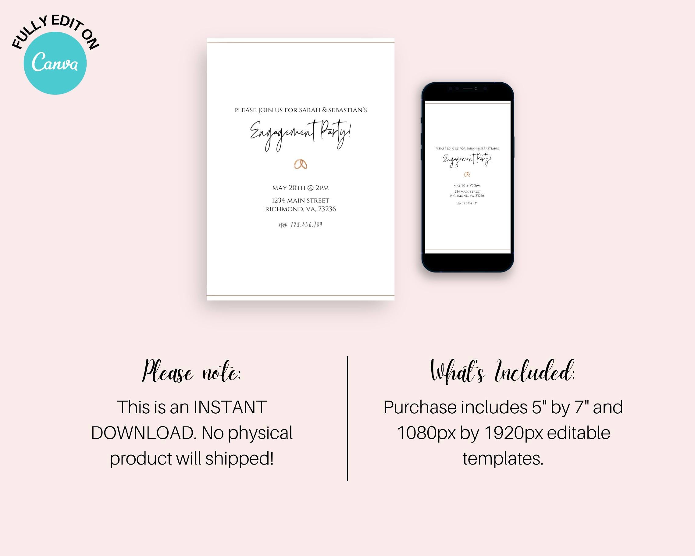 Minimalist Engagement Party Invitation Editable Evite Canva Template ...