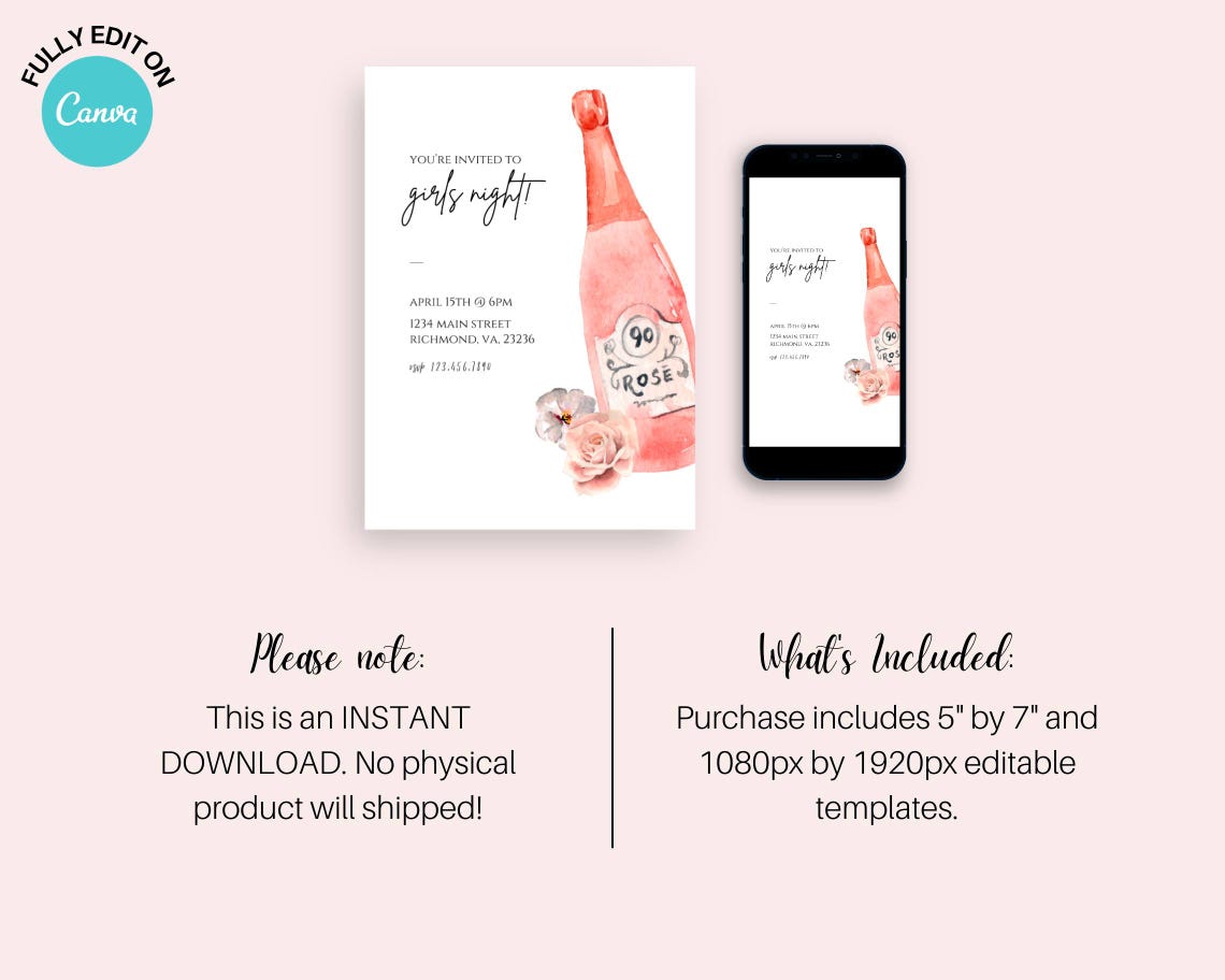 Minimalist Girls Night Invitation Editable Galentine's Evite Canva ...