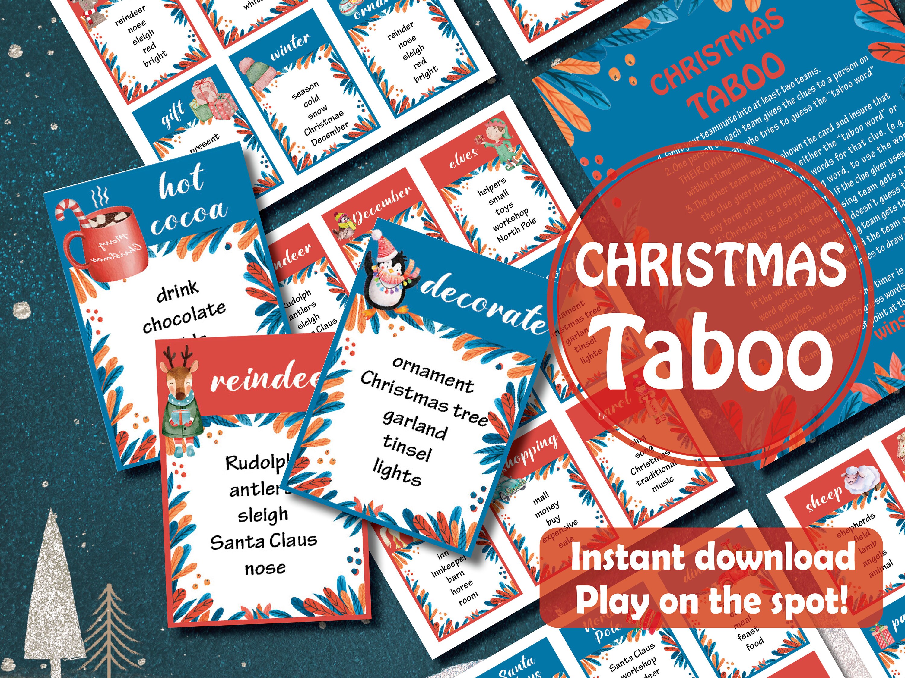 Christmas Taboo Game Cards | Instant Download Digital | Christmas Game ...