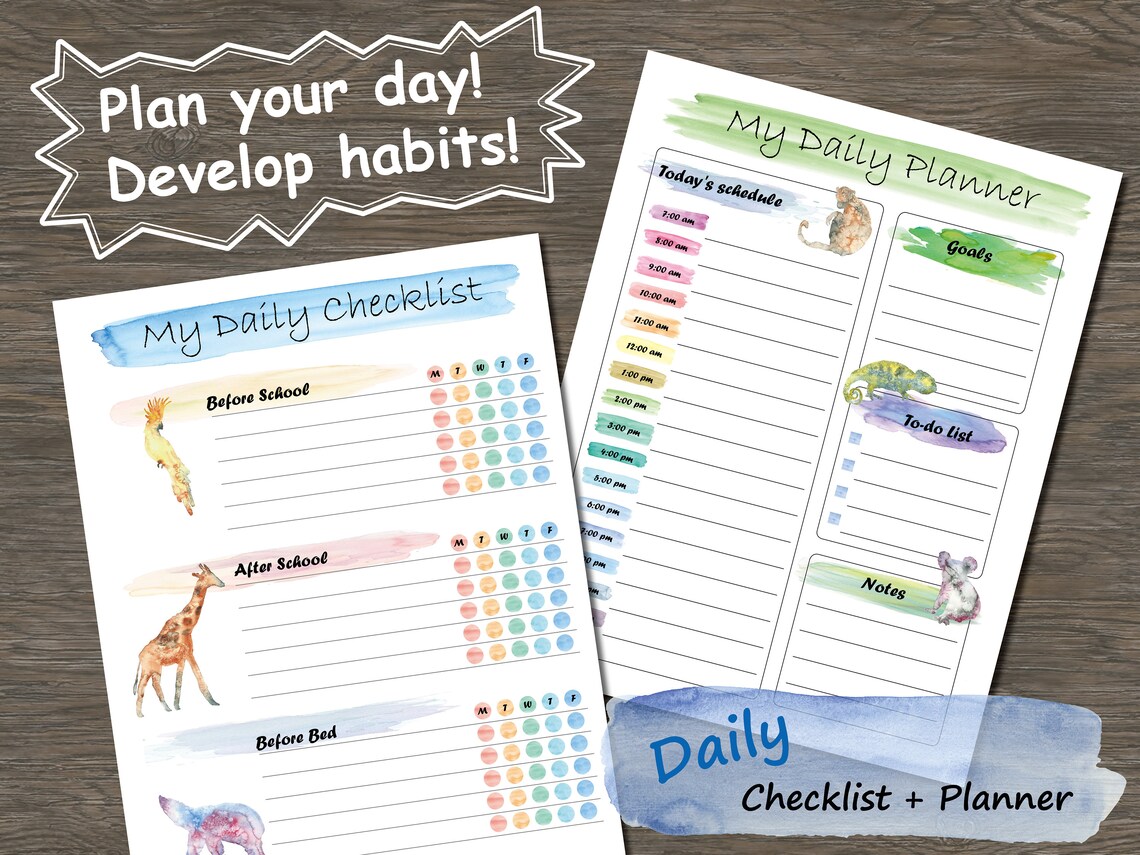 Printable Kids Daily Checklist & Planner | Instant Download | Editable ...