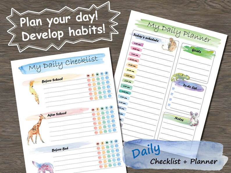 Printable Kids Daily Checklist & Planner | Instant Download | Editable ...