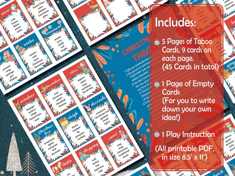 Christmas Taboo Game Cards | Instant Download Digital | Christmas Game ...
