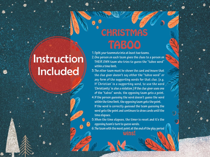 Christmas Taboo Game Cards | Instant Download Digital | Christmas Game ...