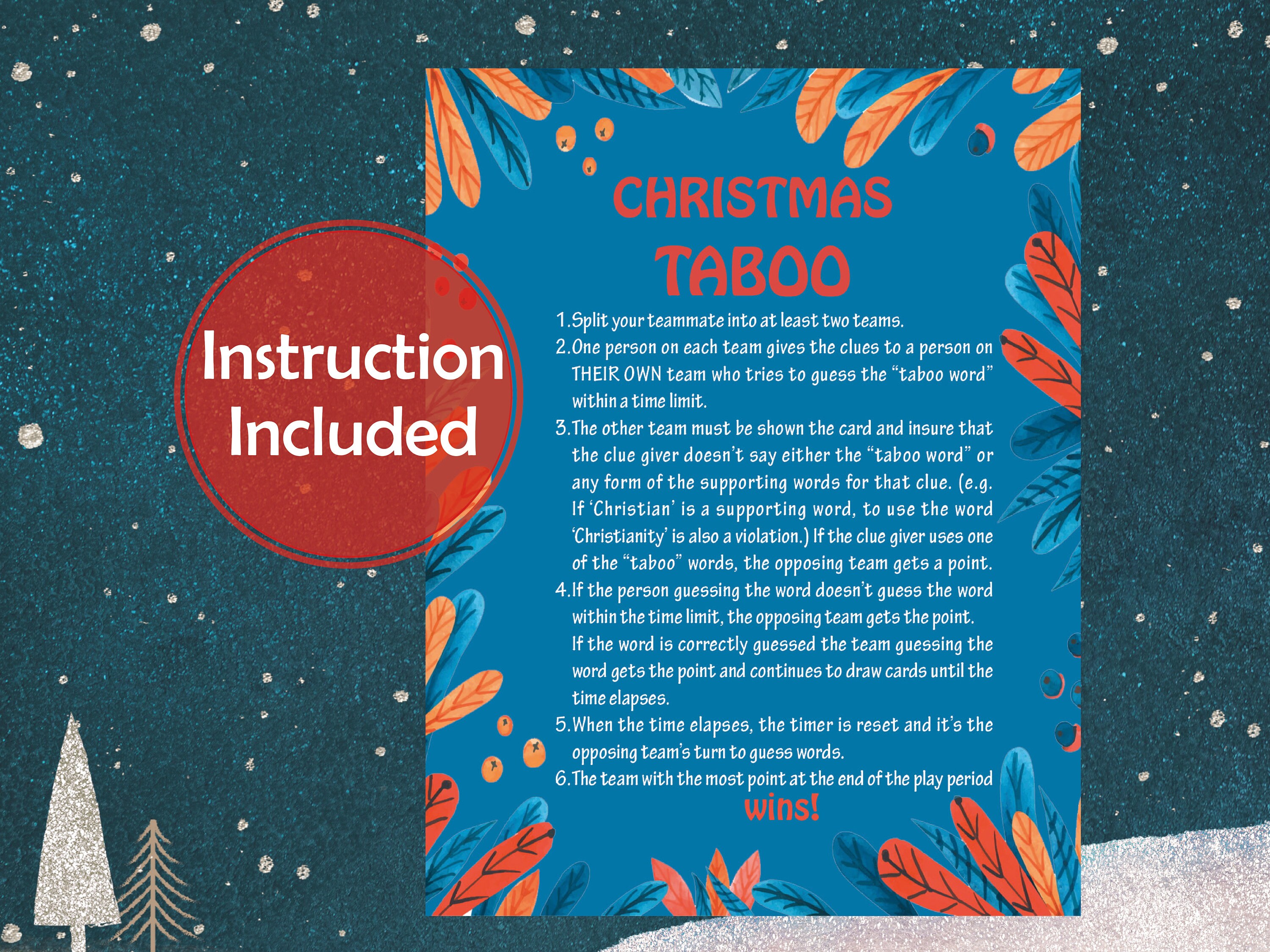 Christmas Taboo Game Cards | Instant Download Digital | Christmas Game ...