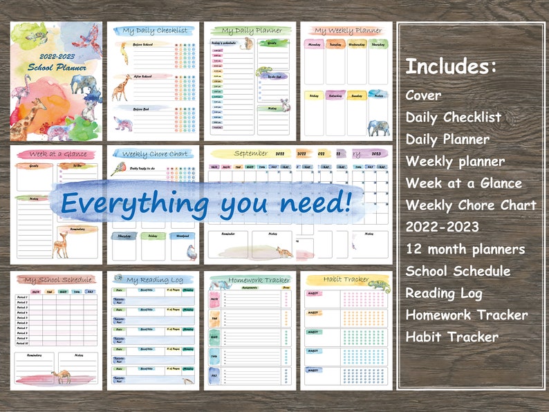 Printable Kids School Planner | 2022-2023 Daily, Weekly, Monthly ...