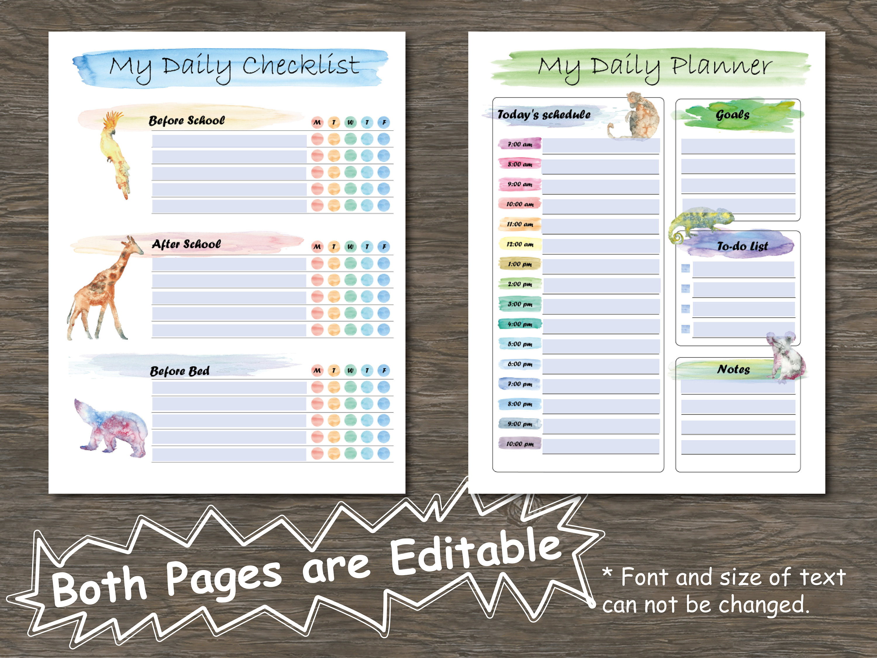 Printable Kids Daily Checklist & Planner | Instant Download | Editable ...