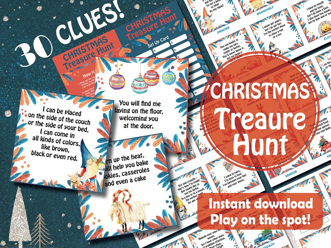 Indoor Christmas Scavenger Hunt Clue Cards | Kids Treasure Hunt Game ...