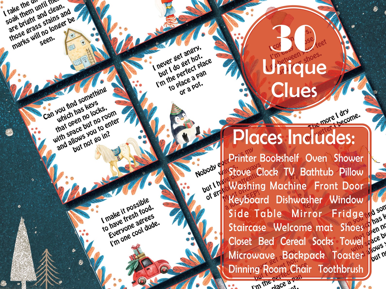 Indoor Christmas Scavenger Hunt Clue Cards | Kids Treasure Hunt Game ...