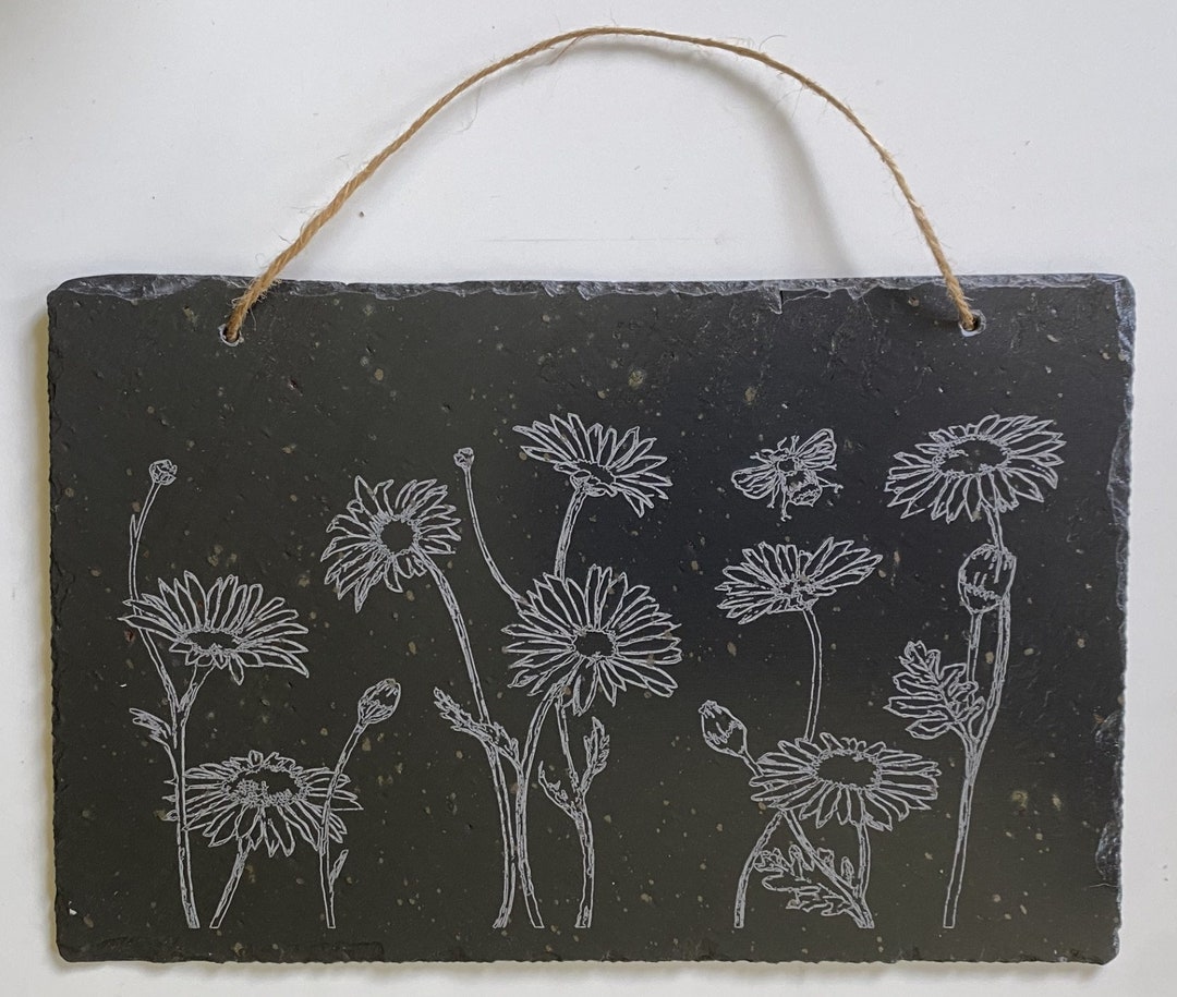 Laser Engraved Slate Wall Hanging Decor Plaque With Hand Drawn Bee and ...