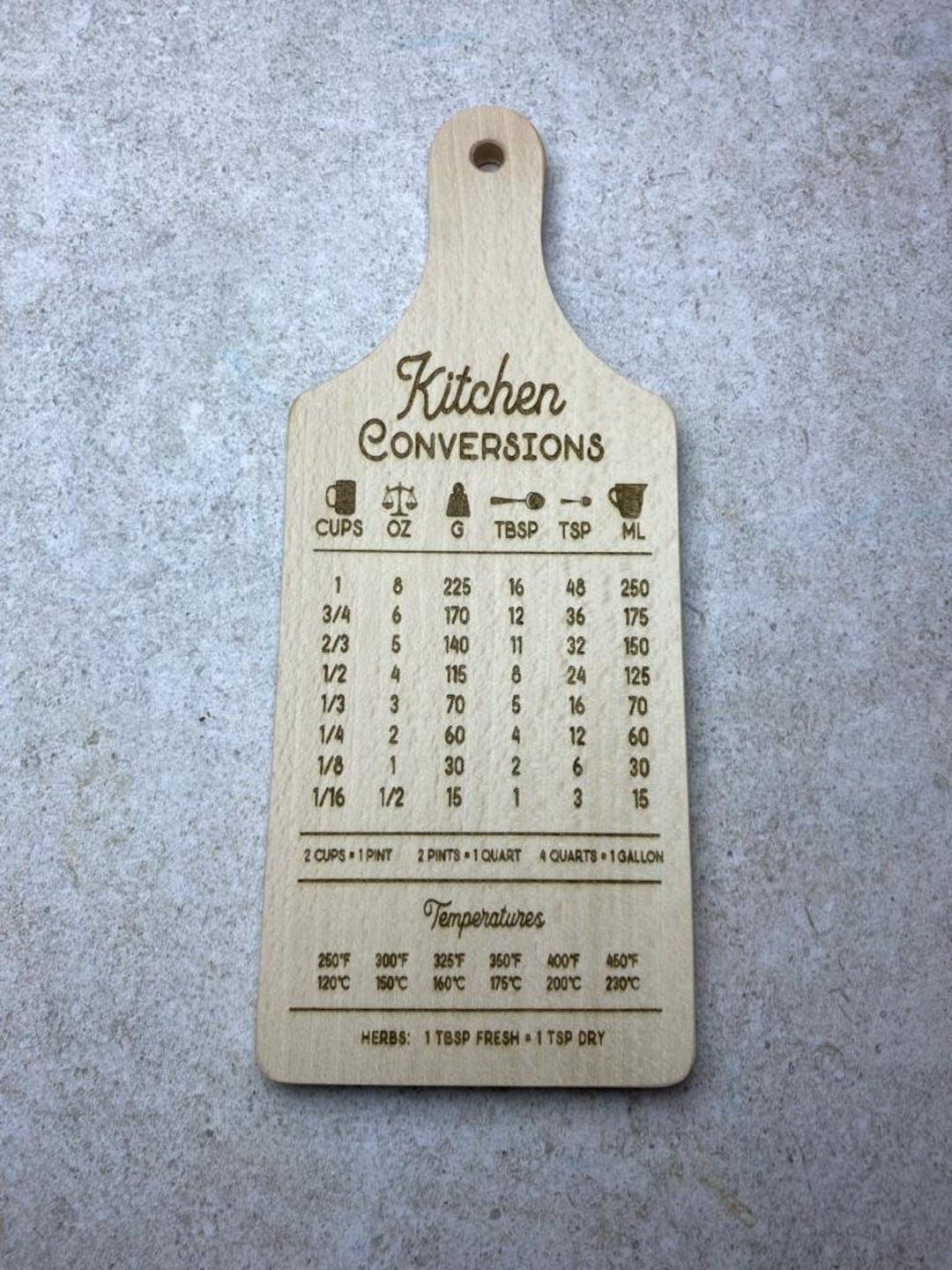 Kitchen Measurements Chart, Cooking Gift, Wooden Board Conversion ...