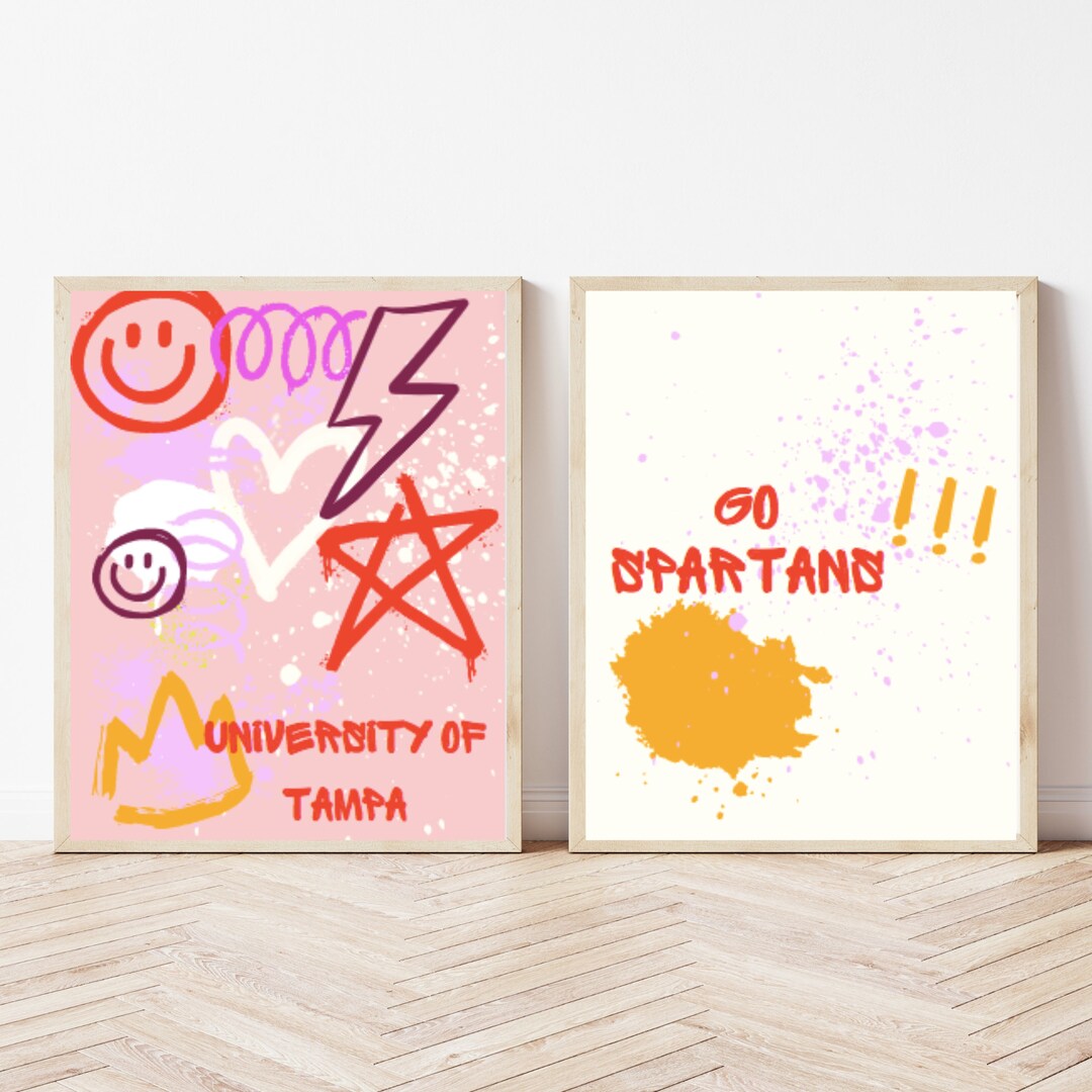 Set of 2 Tampa Art Prints, University of Tampa Preppy Wall Decor ...