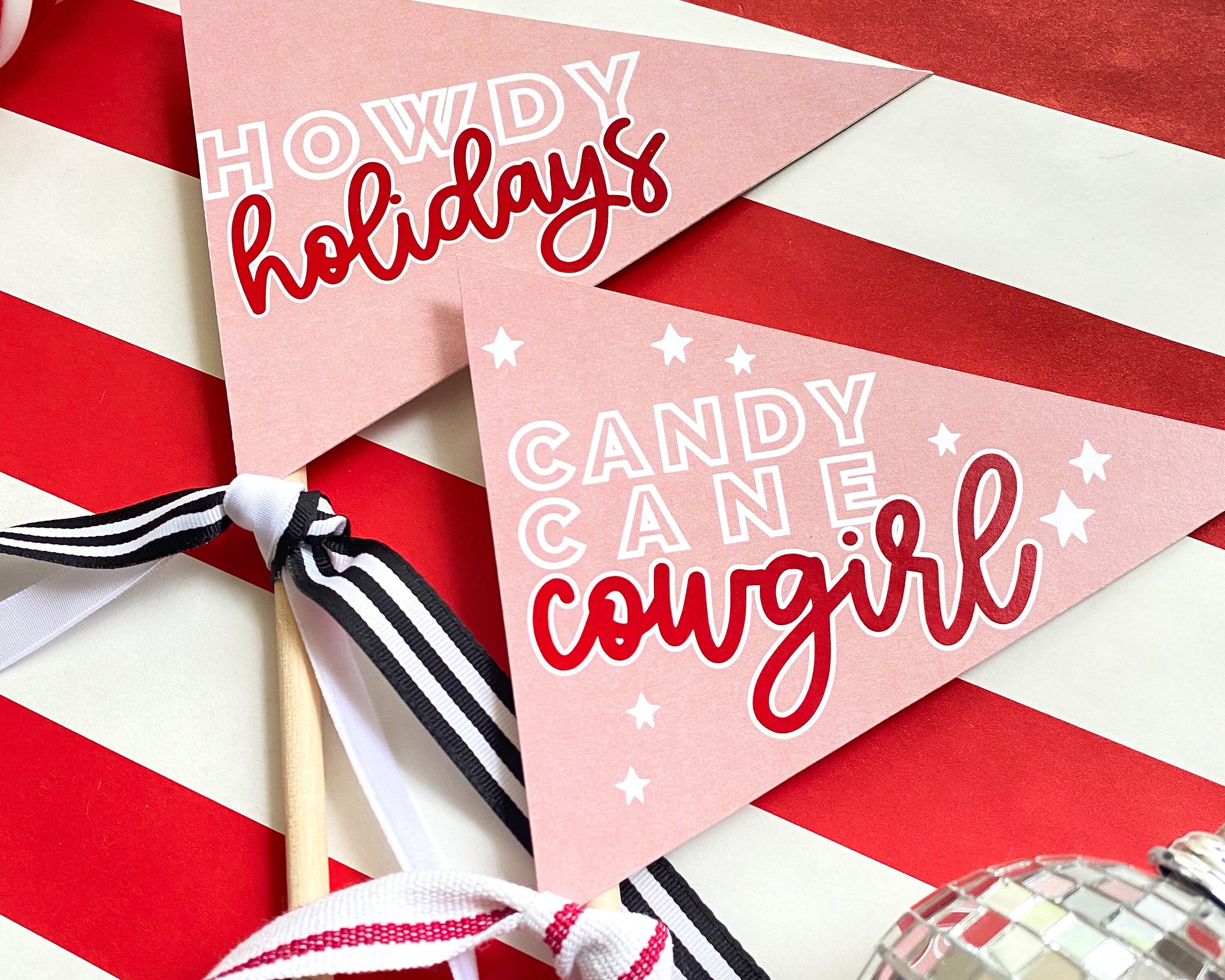 Candy Cane Cowgirl Printable Christmas Pennant Flags Christmas Holiday ...