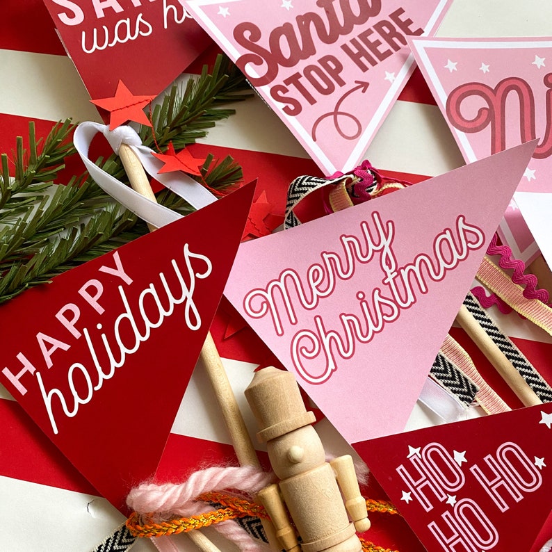 Felices fiestas Banderas de banderines navideños imprimibles / Bandera ...