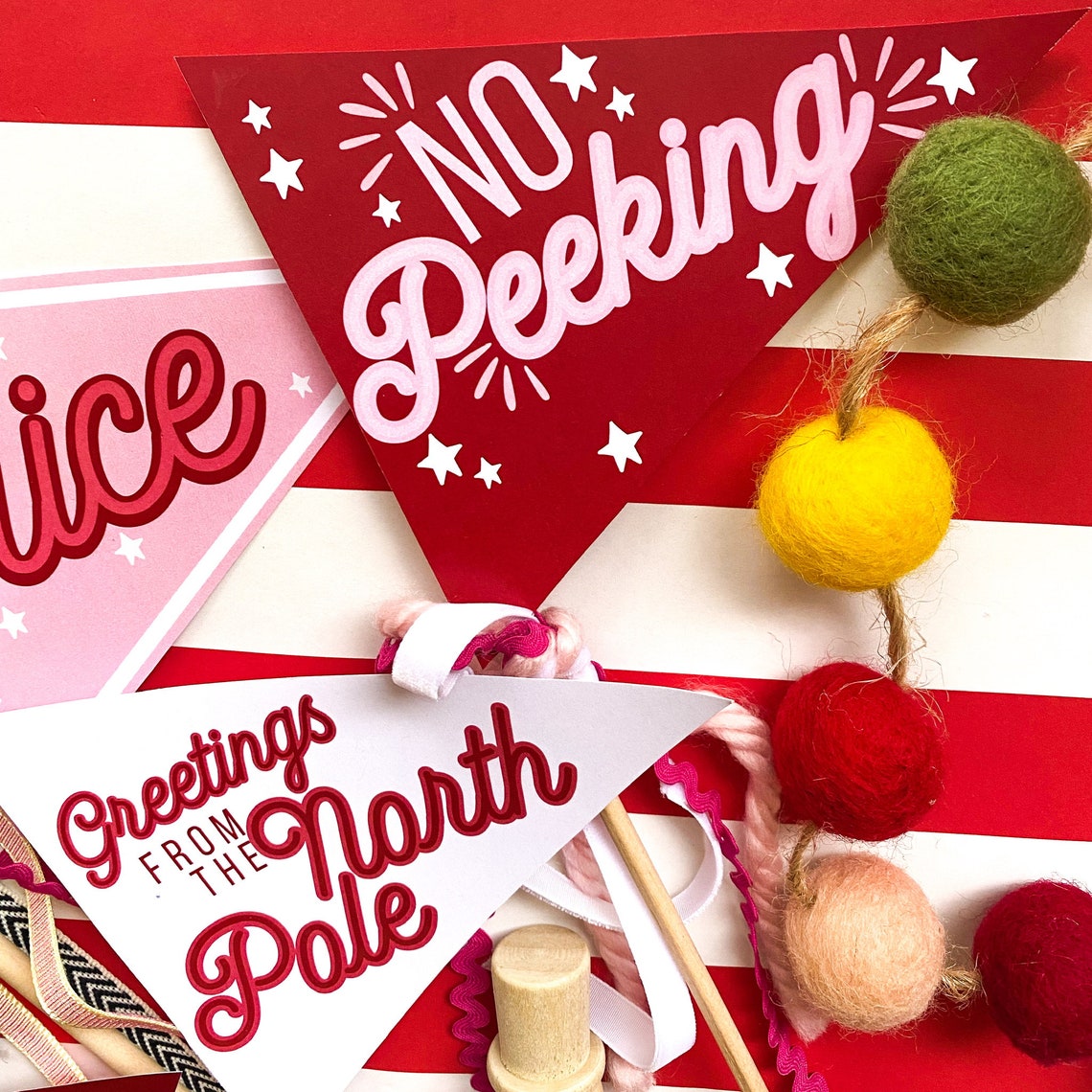 No Peeking Printable Christmas Pennant Flag | Christmas Holiday ...