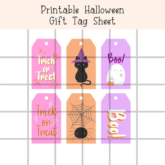 Cute Halloween Pastel Printable Gift Tags Digital Download PDF - Etsy