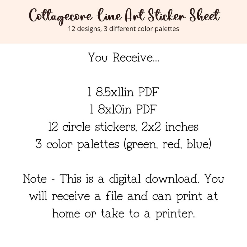 Cottagecore Lineart Sticker Sheet Digital Download PDF - Etsy