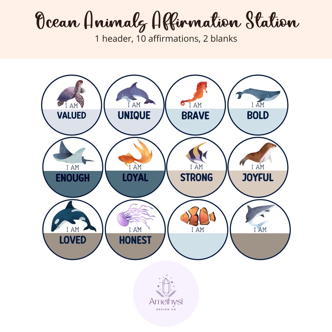 Watercolor Ocean Animals Cute Affirmation Station Motivation Mirror ...