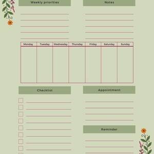 Sage Green Floral Planner Template - Etsy
