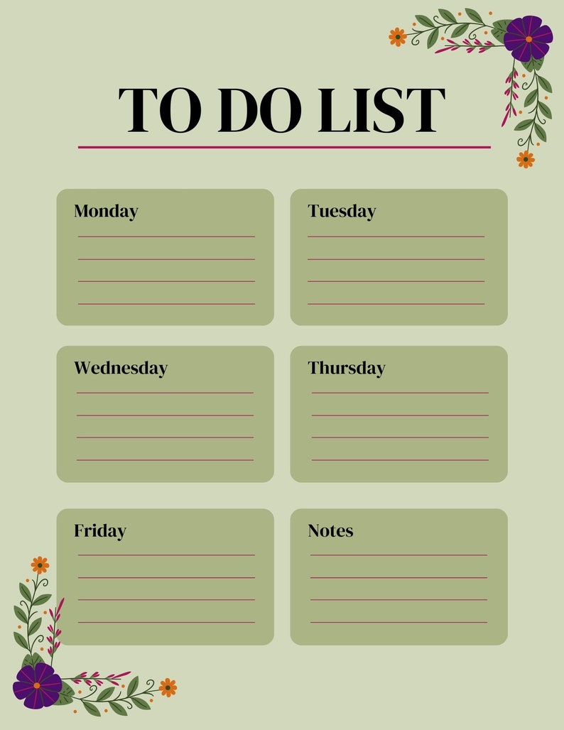 Sage Green Floral Planner Template - Etsy