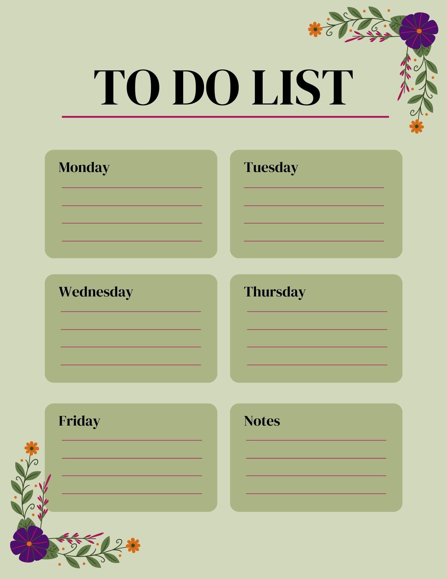 Sage Green Floral Planner Template - Etsy