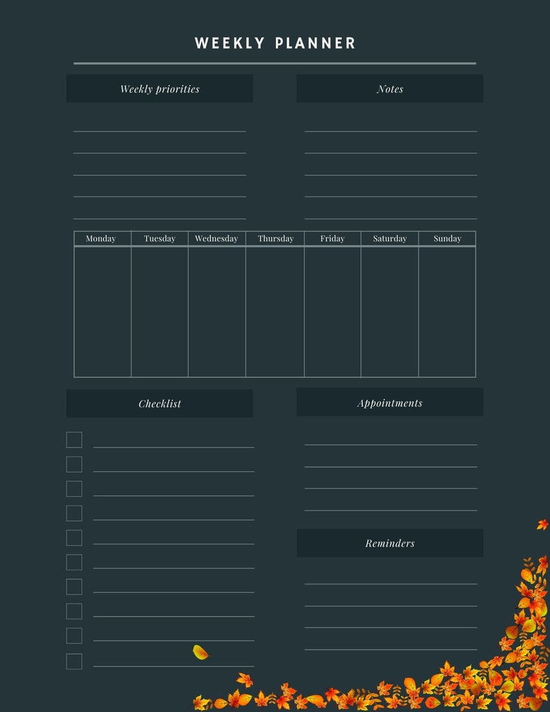 Fall Leaf Planner Template Download - Etsy