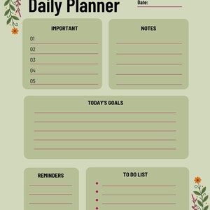 Sage Green Floral Planner Template - Etsy