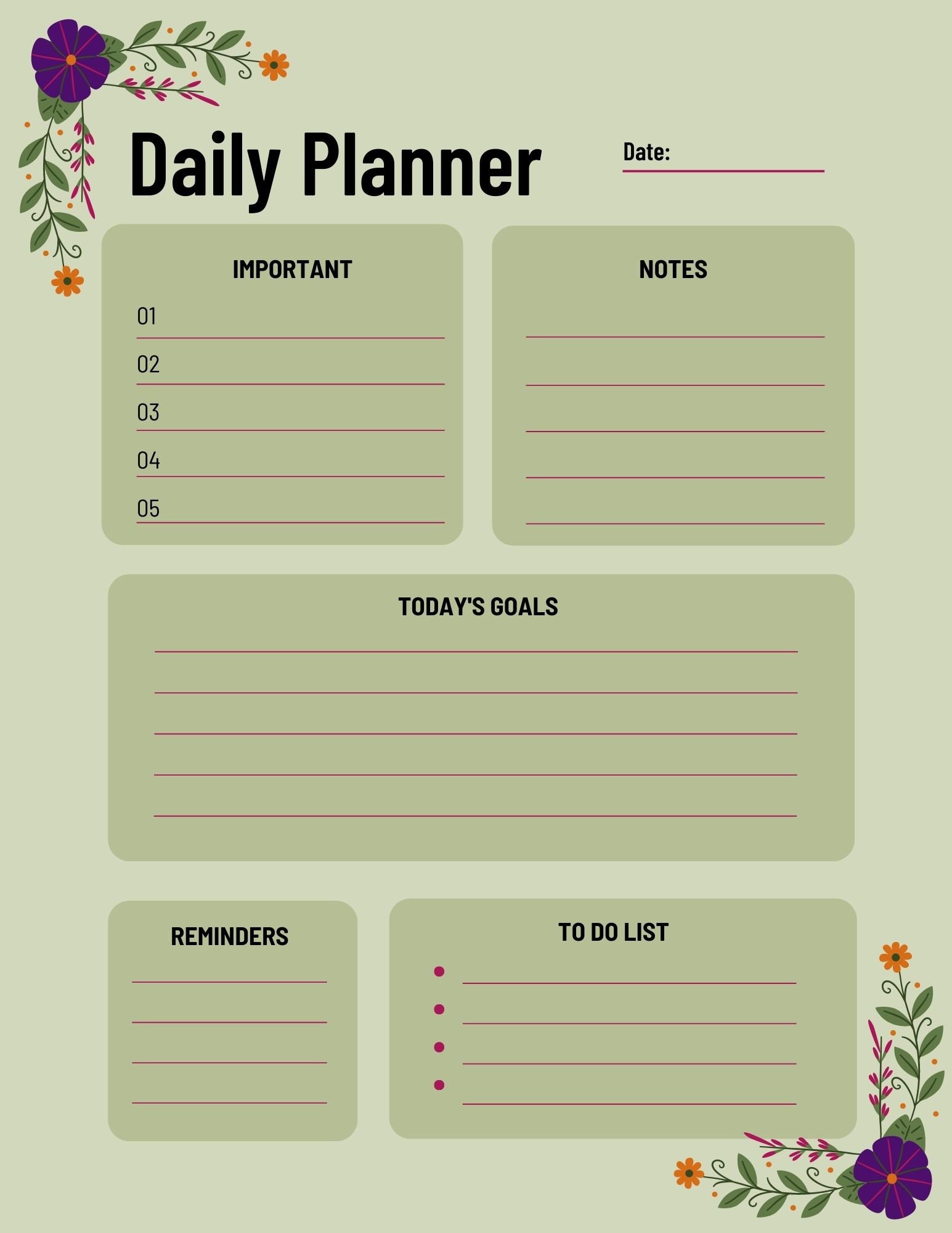 Sage Green Floral Planner Template - Etsy