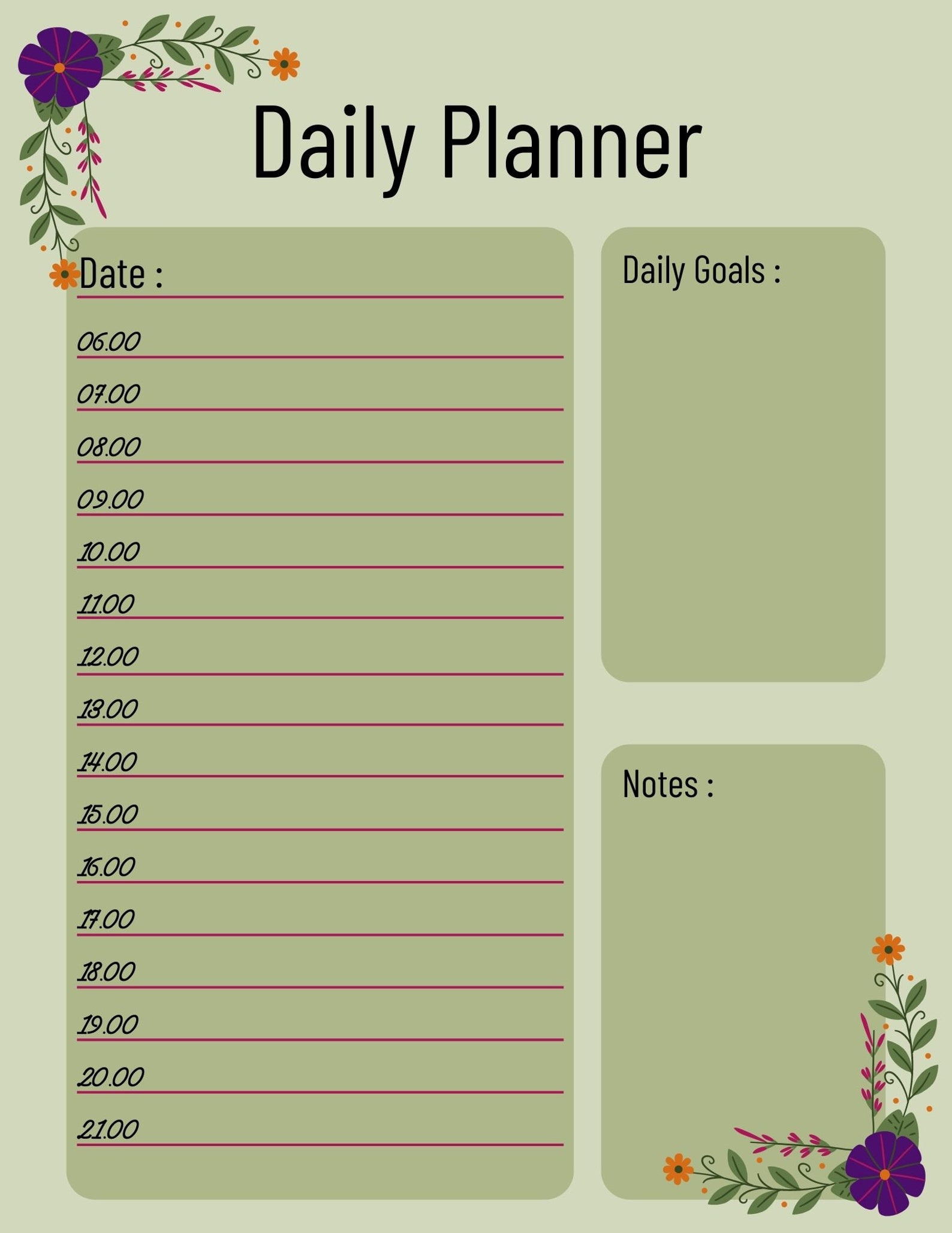 Sage Green Floral Planner Template - Etsy