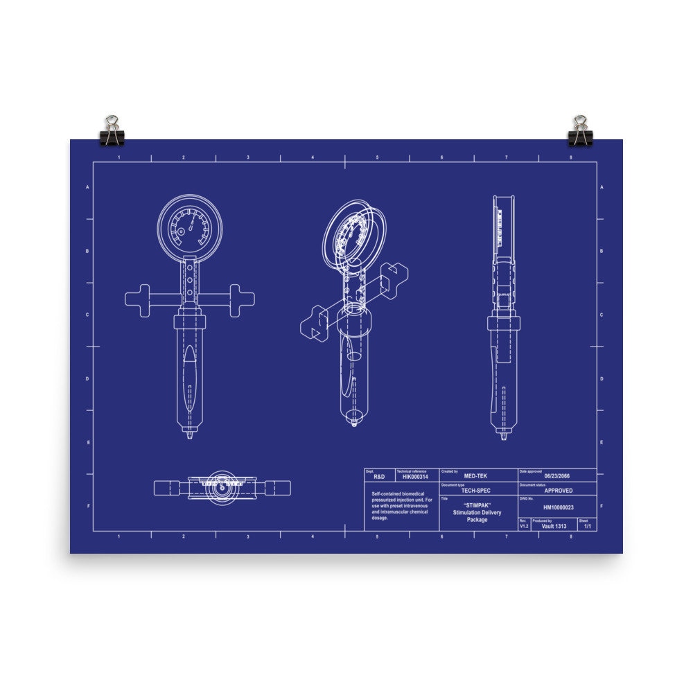 Stimpak Blueprint Poster Fallout Inspired Wall Art Poster 24x18 - Etsy